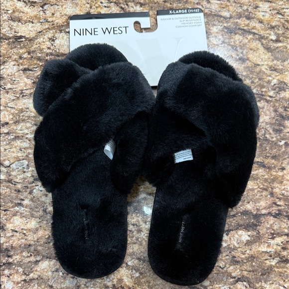 Nine West | Shoes | Nwt Nine West Plush Black Slippers For Women | Poshmark
